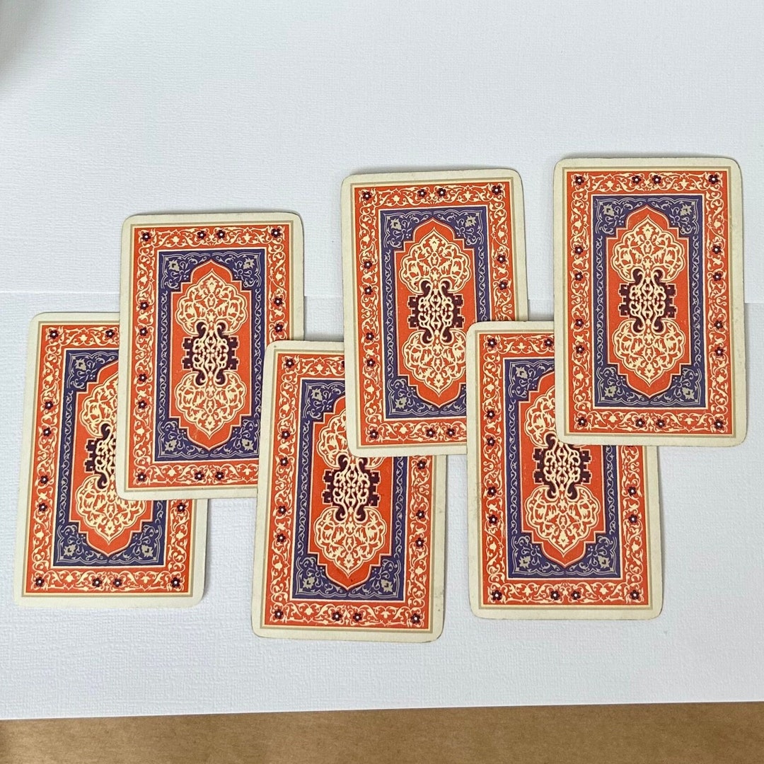 Vintage Ornate Orange and Blue Playing Cards | Ephemera | Craft Supply ...