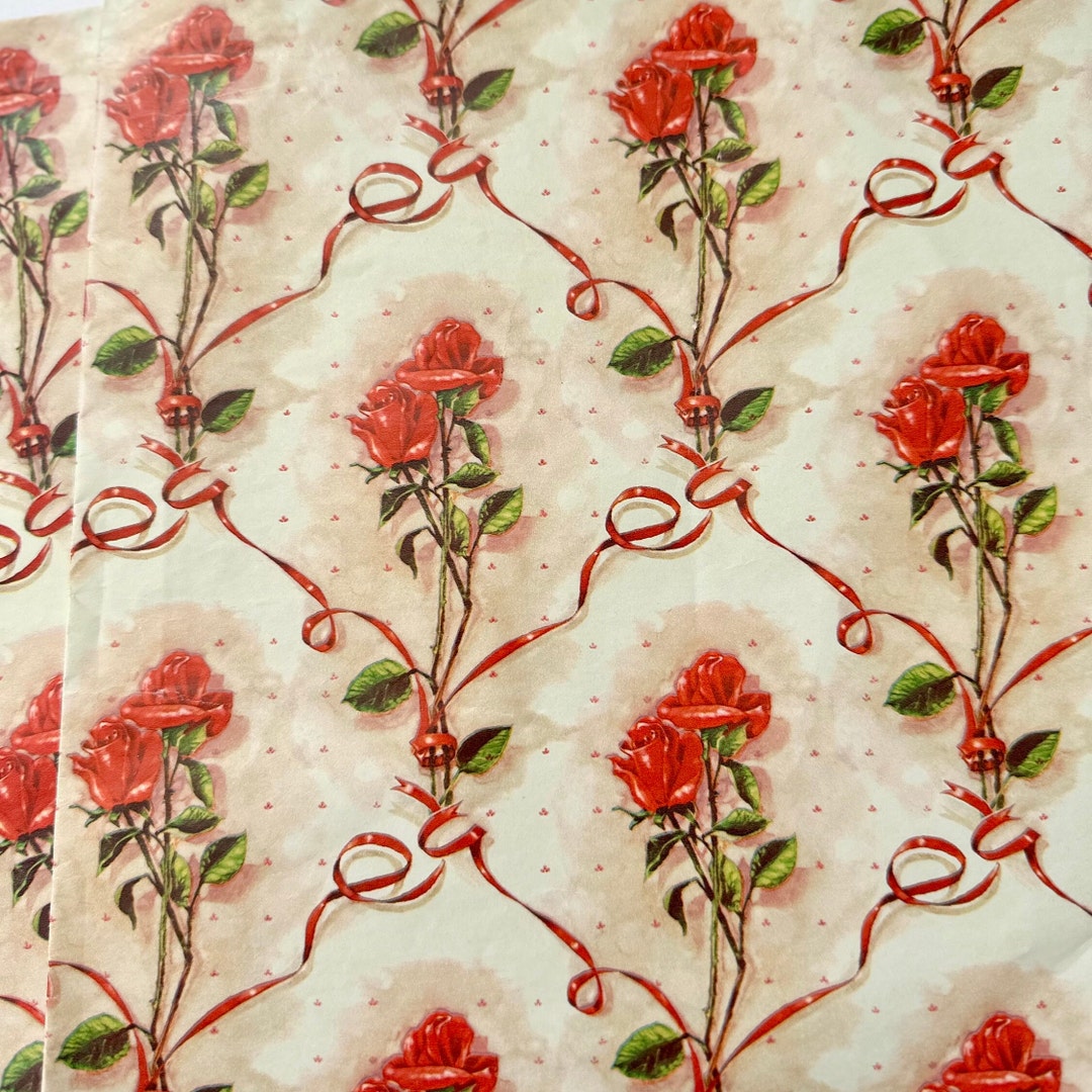 Vintage Red Roses Wrapping Paper - Etsy