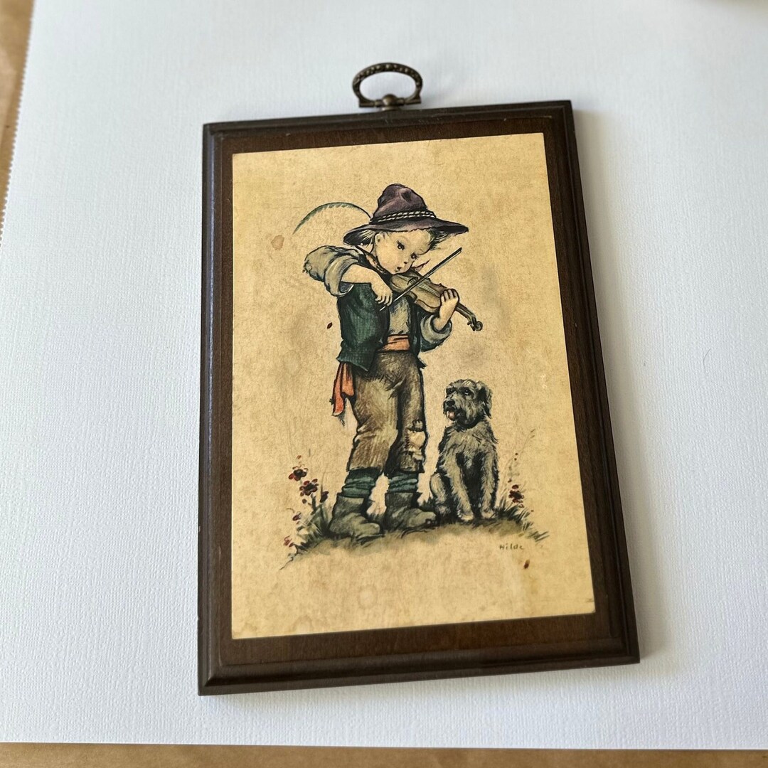Boy Playing Fiddle With Dog | Vintage Hummel Wooden Wall Decor Plaque ...