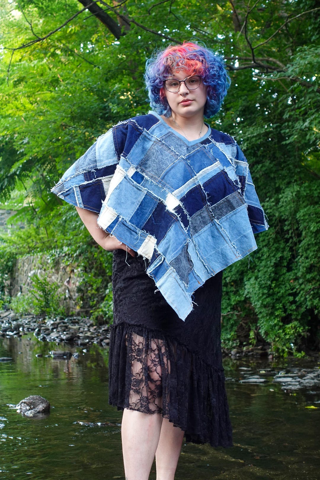 Handmade Denim Patchword Vintage Upcycled Shirt Poncho - Etsy