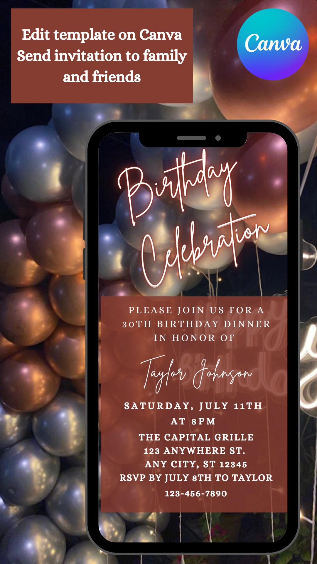 Digital Birthday Invitation, Instant Download, Evite, Template, iPhone ...