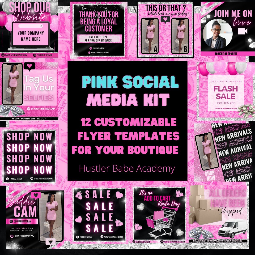 Social Media Boutique Bundle, Pink, DIY Flyer Template Design, Hair ...