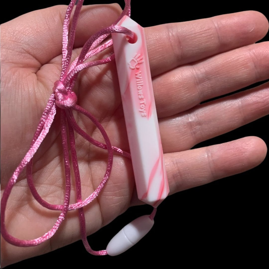 Pink Marble Chew Necklace: Gemstone Sensory Chew Toy for Anxiety & ADHD ...