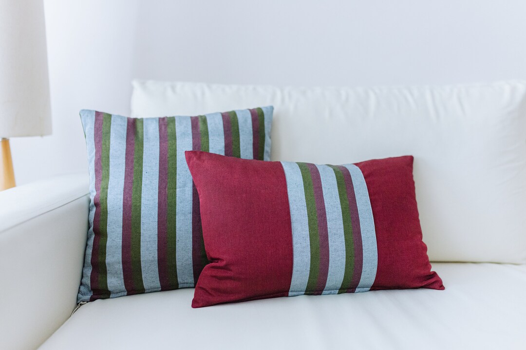 Red Cushion Cover Striped Pillow Case 16x16 Cushion Cover 15x22 Lumbar ...