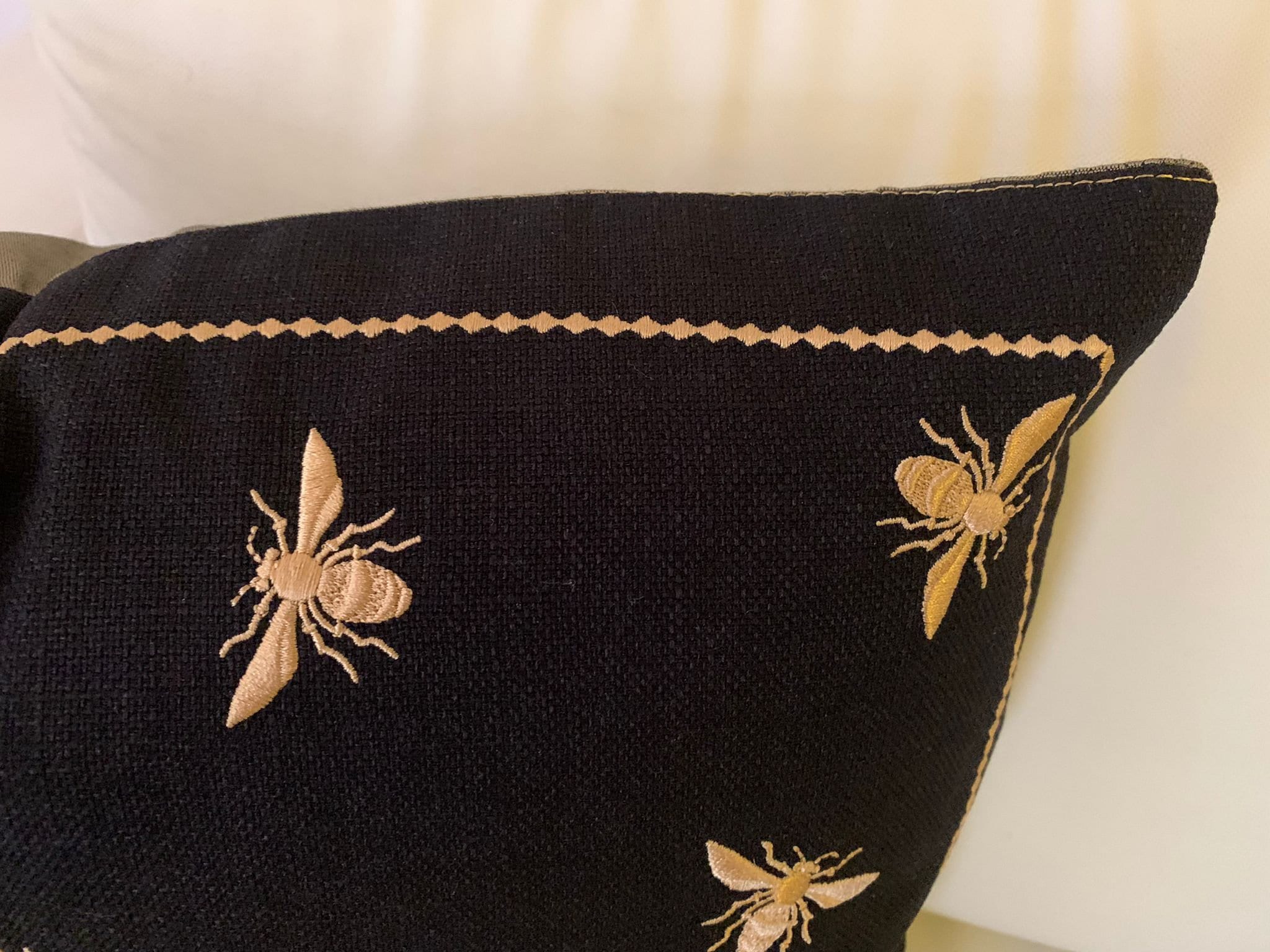Black Bumblebee Pillow Cover Bee Embroidery Linen Pillow Case Handwoven Silk Boho Cushion Cover ...