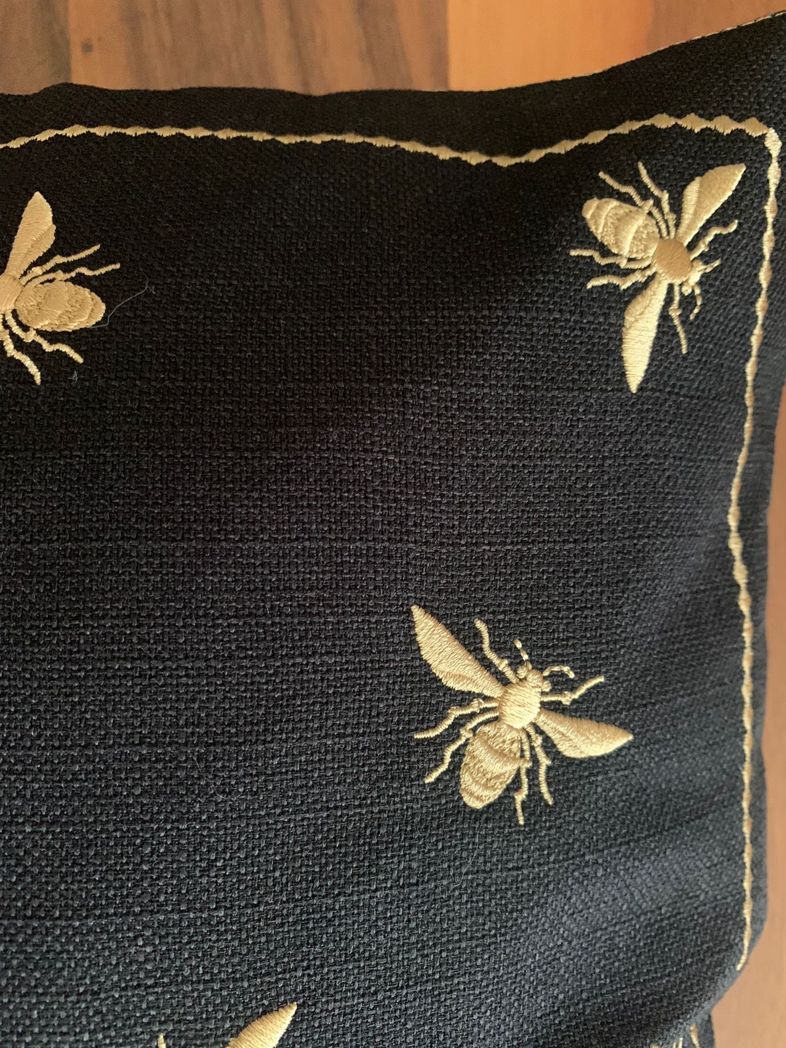 Black Bumblebee Pillow Cover Bee Embroidery Linen Pillow Case Handwoven Silk Boho Cushion Cover ...