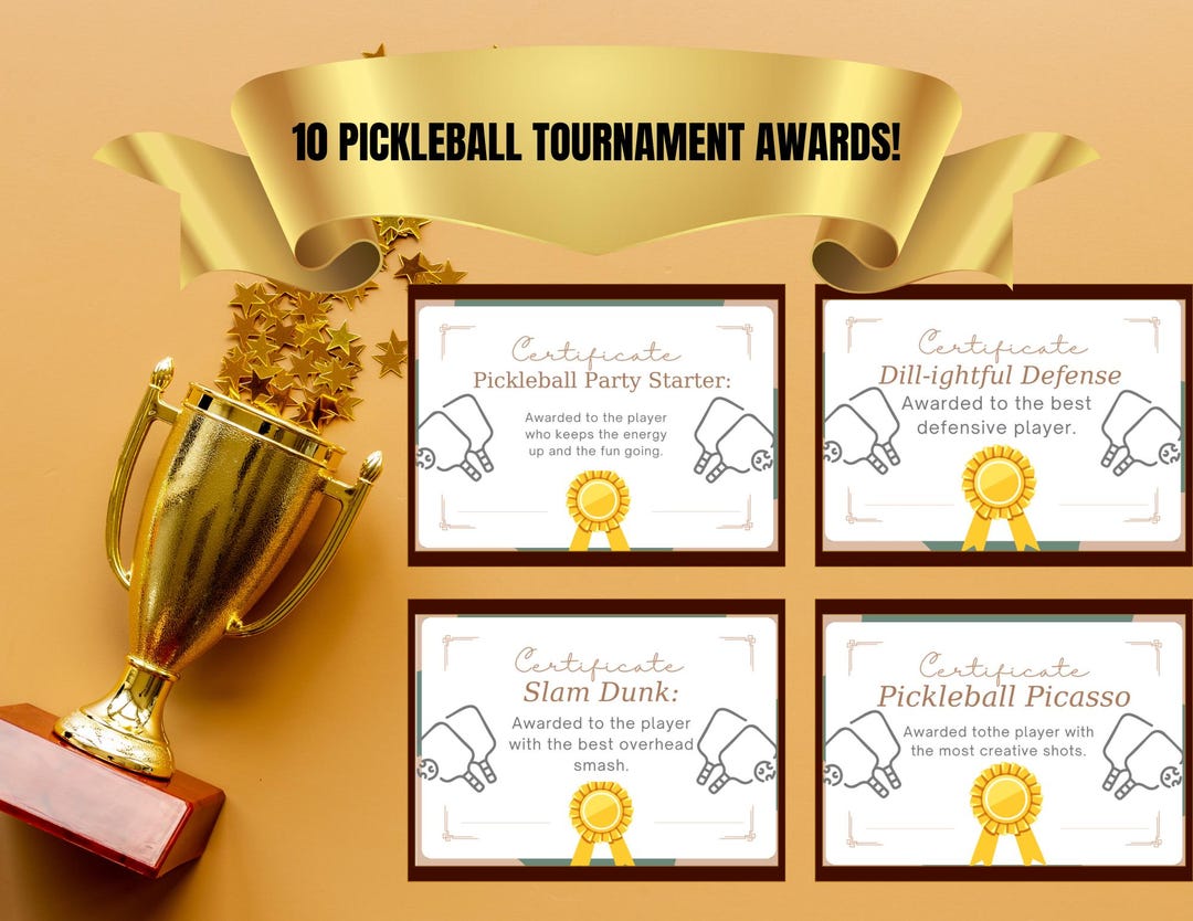 Pickleball Tournament Award Certificates Recognition Sheets for Winners ...