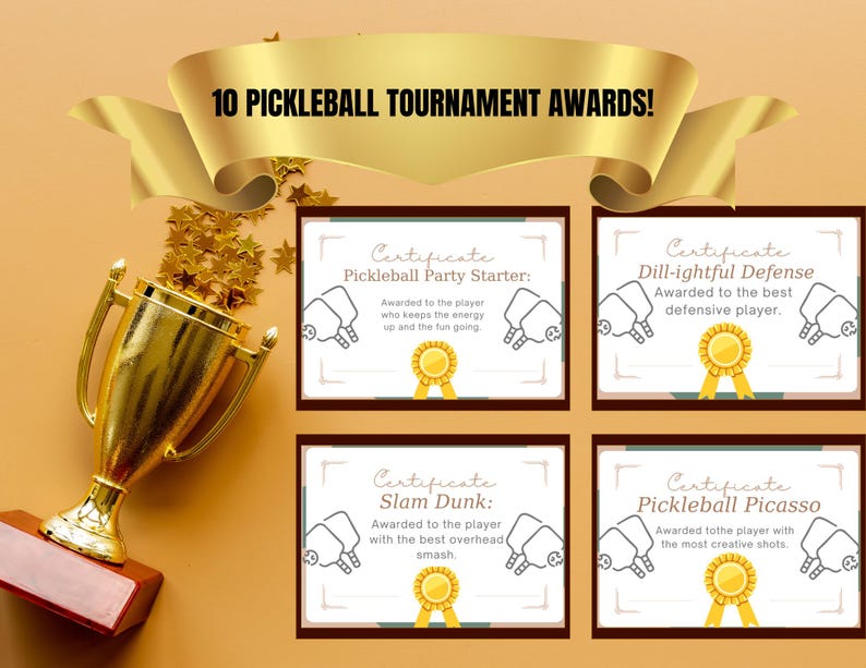 Pickleball Tournament Award Certificates Recognition Sheets for Winners ...