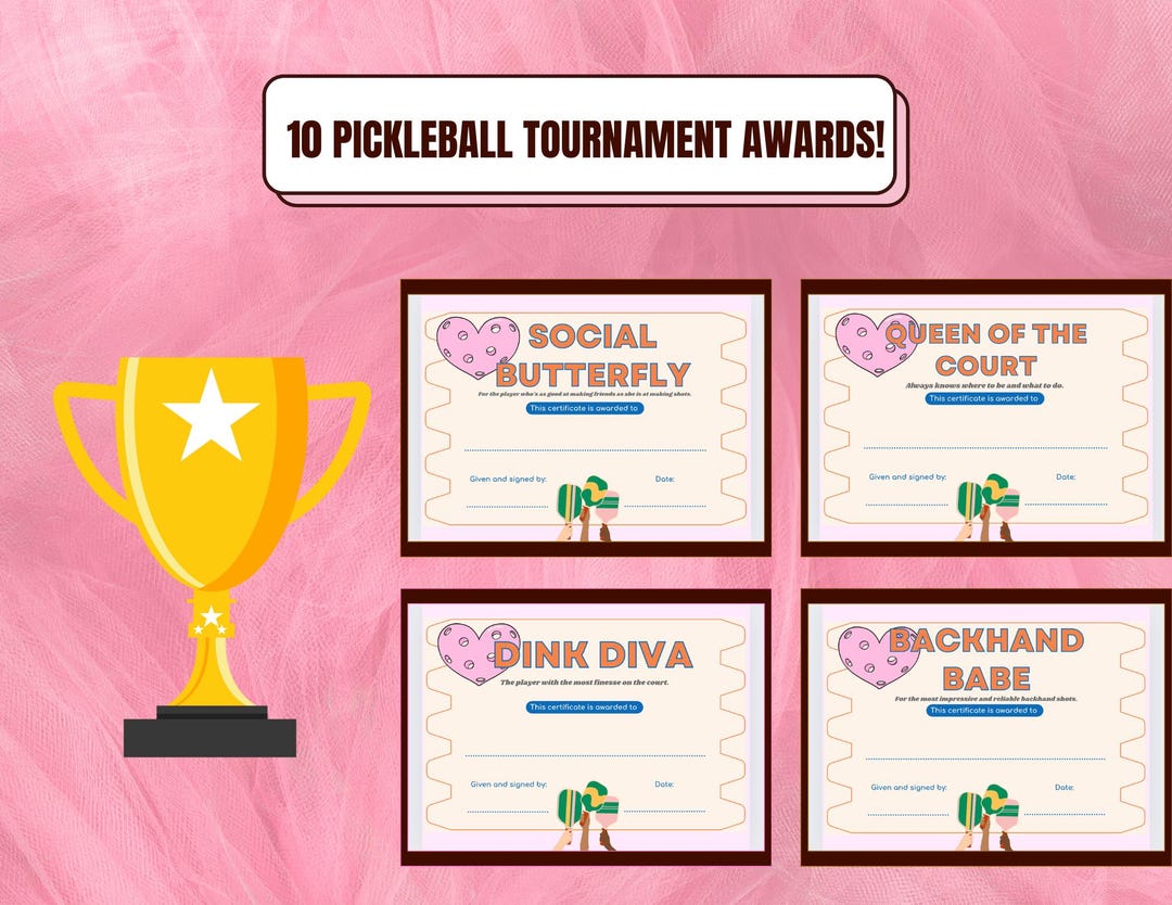 Girly Pickleball Tournament Award Certificates Recognition Sheets for ...