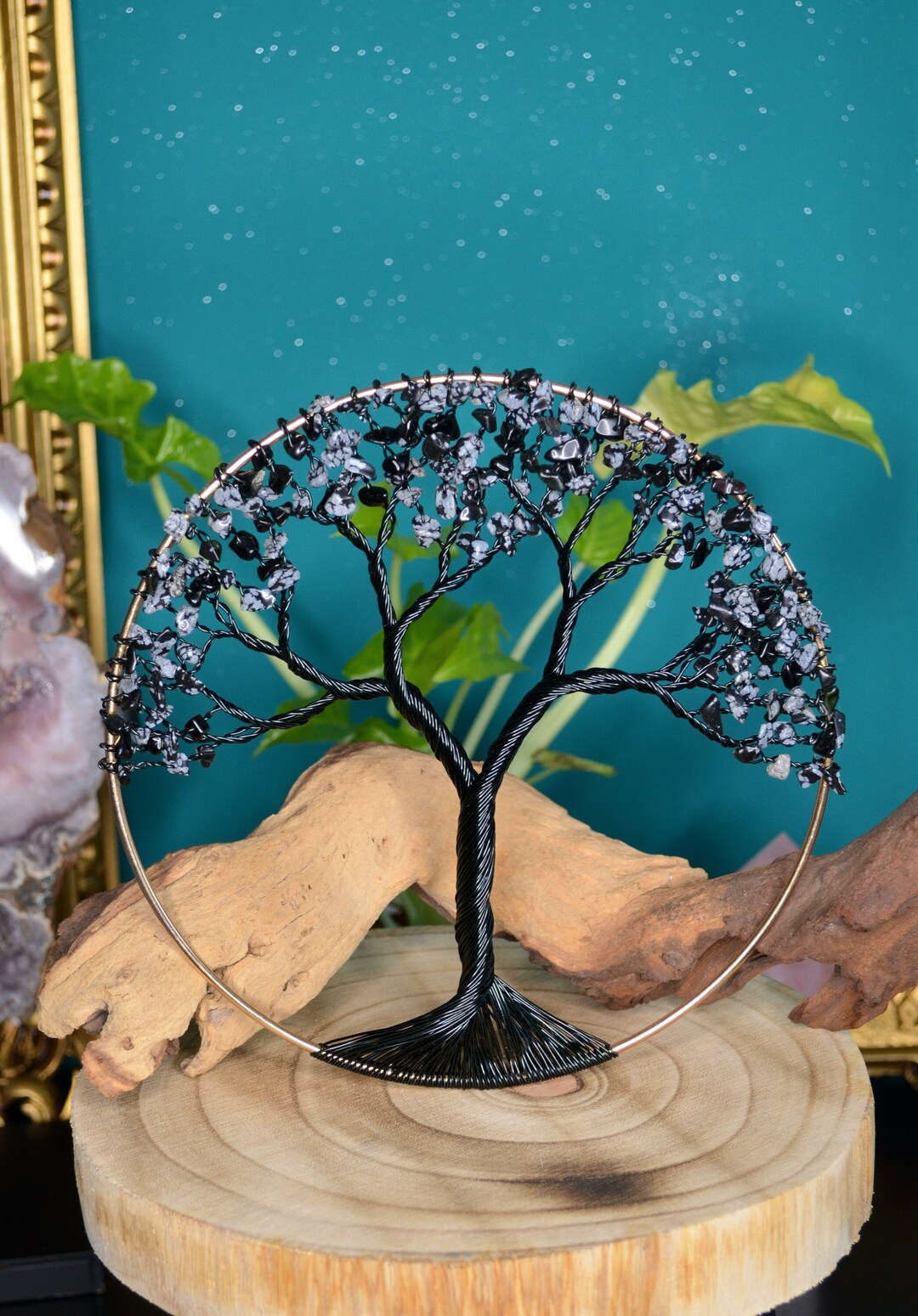 Snowflake Obsidian Obsidian Tree of Life Wire Tree Wire Art Tree of ...
