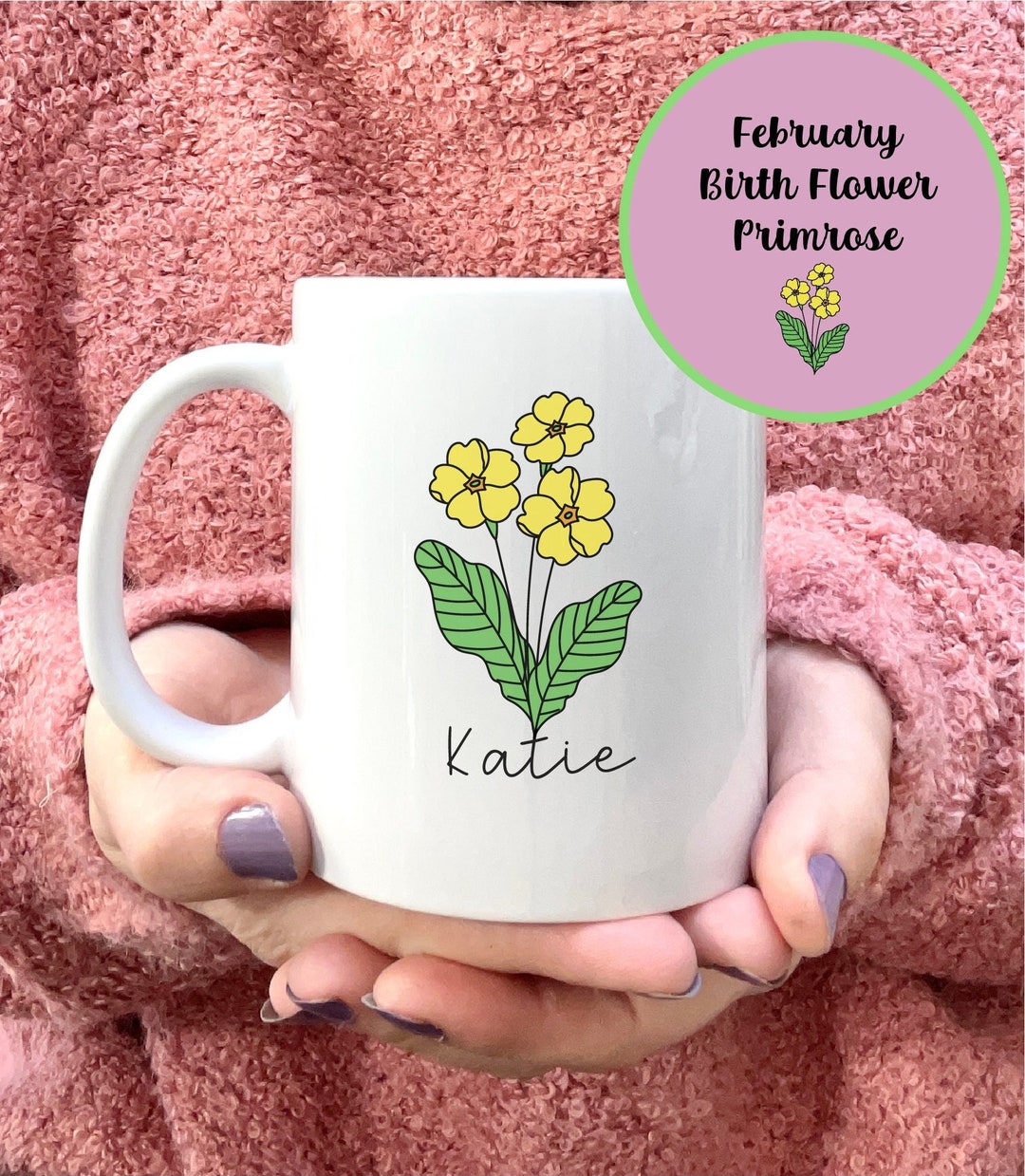 Custom Birth Flower Mug, Personalised Floral Cup, Your Name and Birth ...