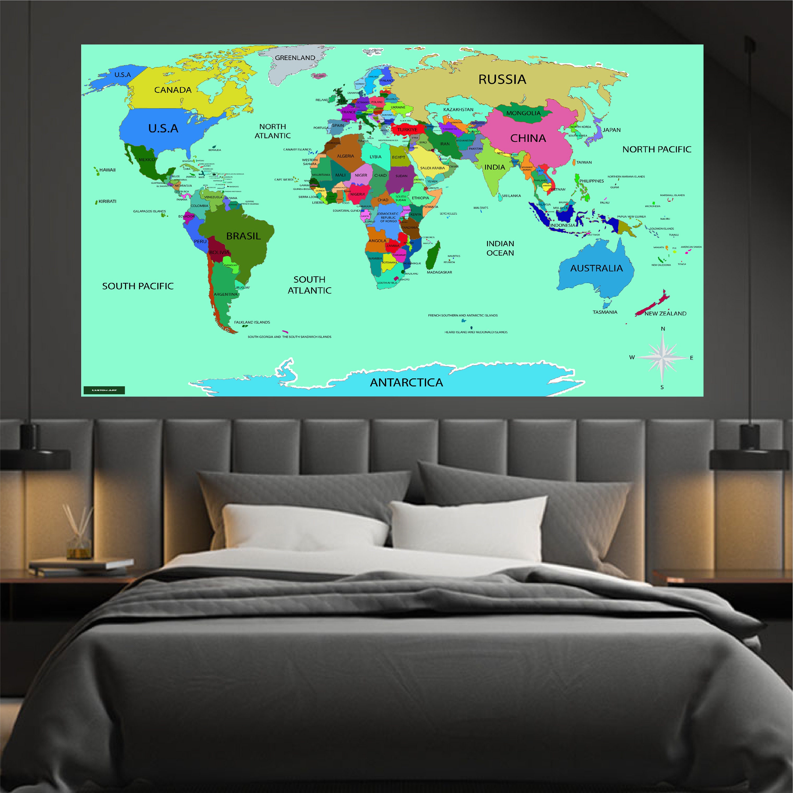 PHYSICAL WORLD MAP, Geographical World Map, Map of Countries, Poster ...