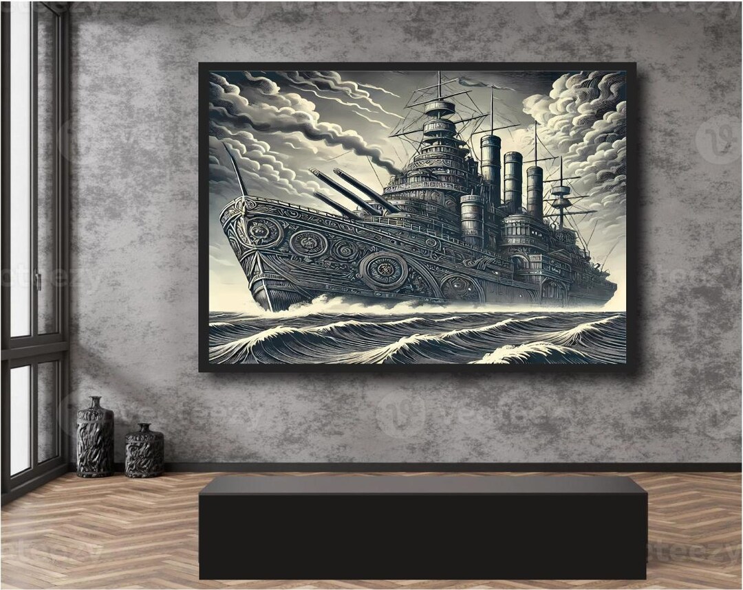 Battleship Digital Download Art Print, Vintage Naval Warship Poster ...