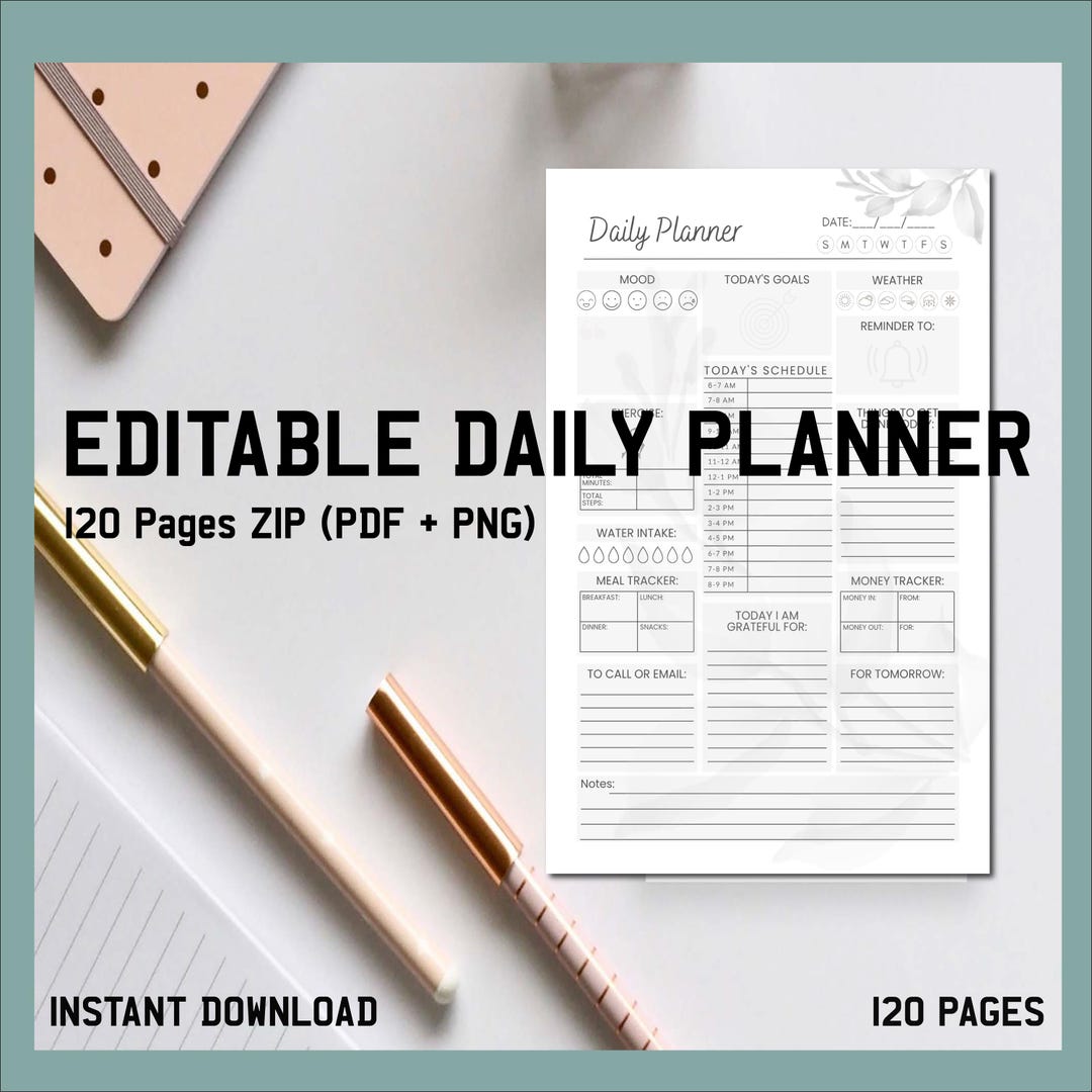 2026 Daily Planner Printable With Calendar | Editable Digital PDF for ...