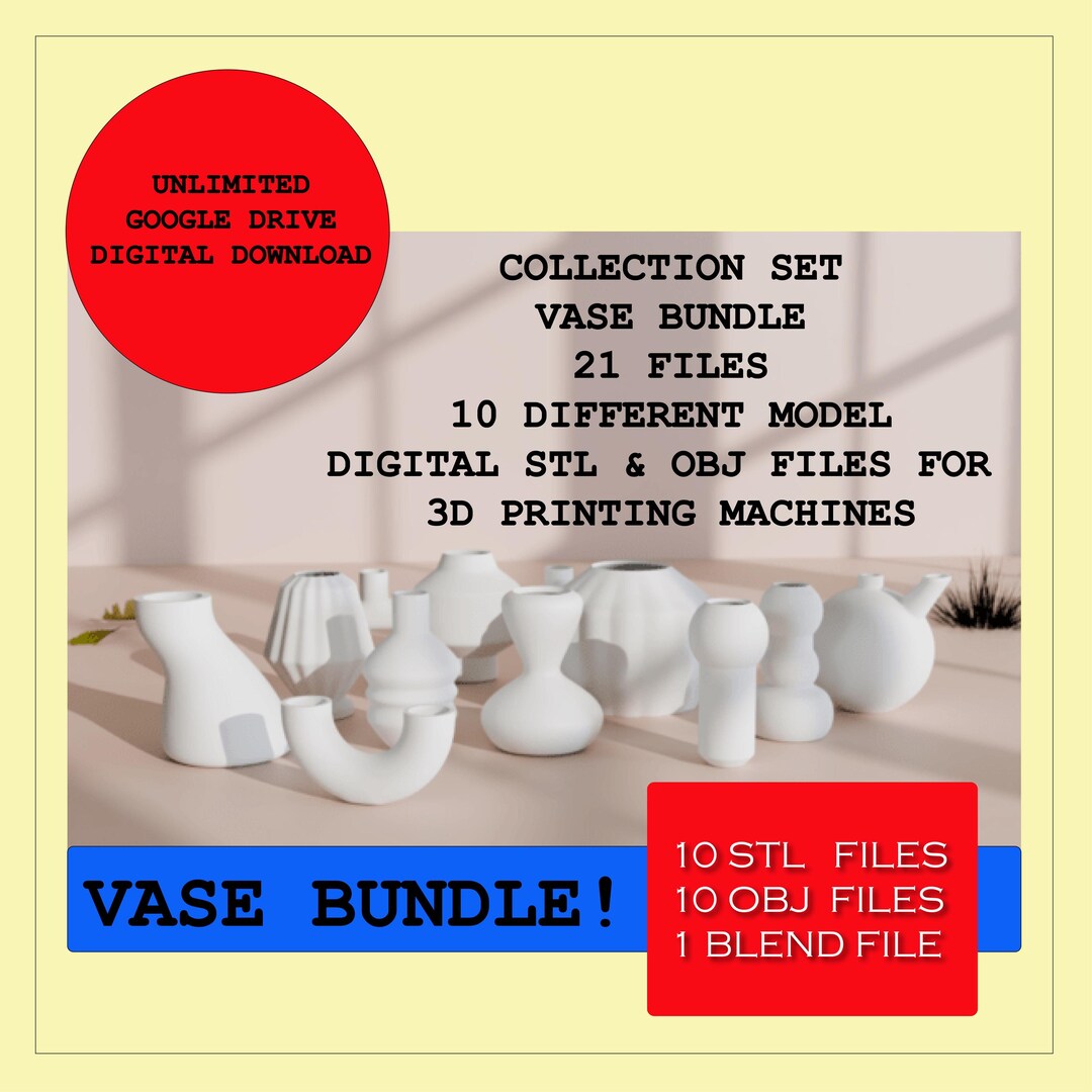 3D STL Files, Printable Vase Set STL Obj Blend – 10 Modern Minimalist ...