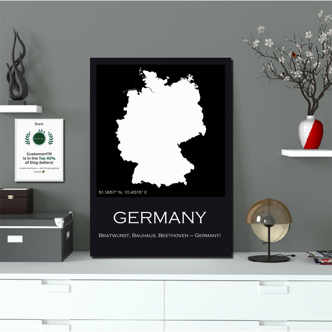 Germany Digital Map Poster Printable – Vintage Style Black and White ...