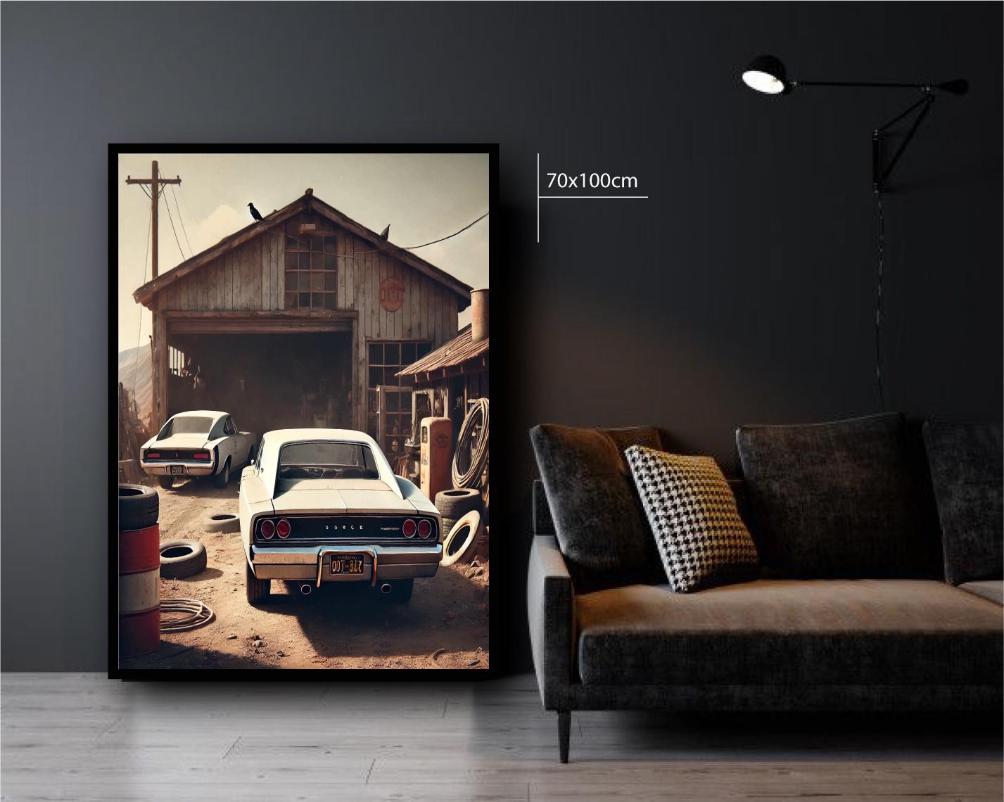 Vintage Muscle Car Garage Digital Print | Classic Car Art | Rustic Barn ...