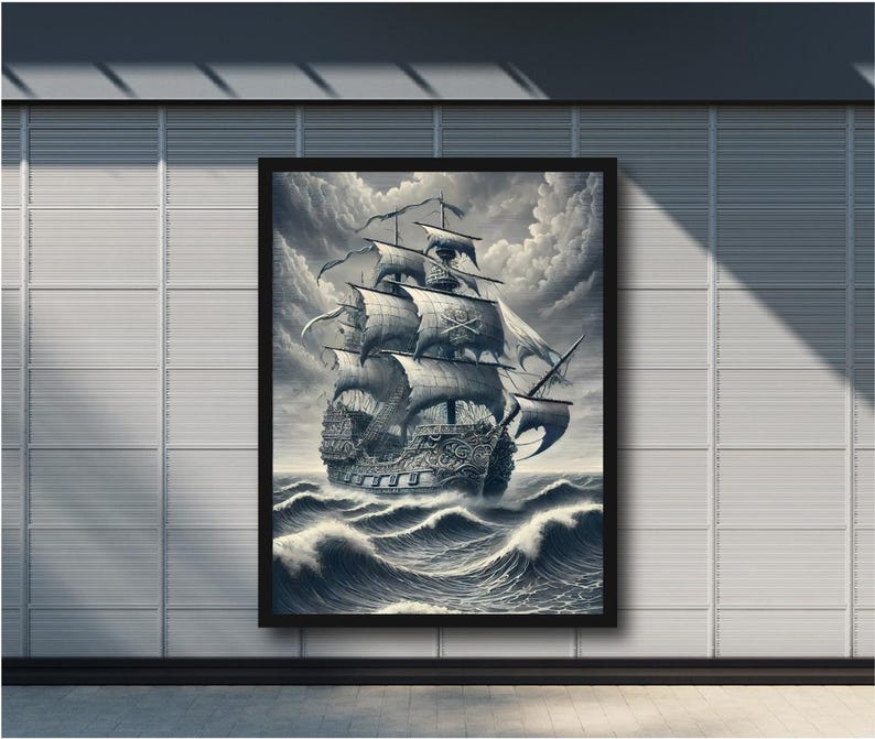 Mystical Pirate Ship Digital Art Print - Vintage Nautical Wall Decor ...