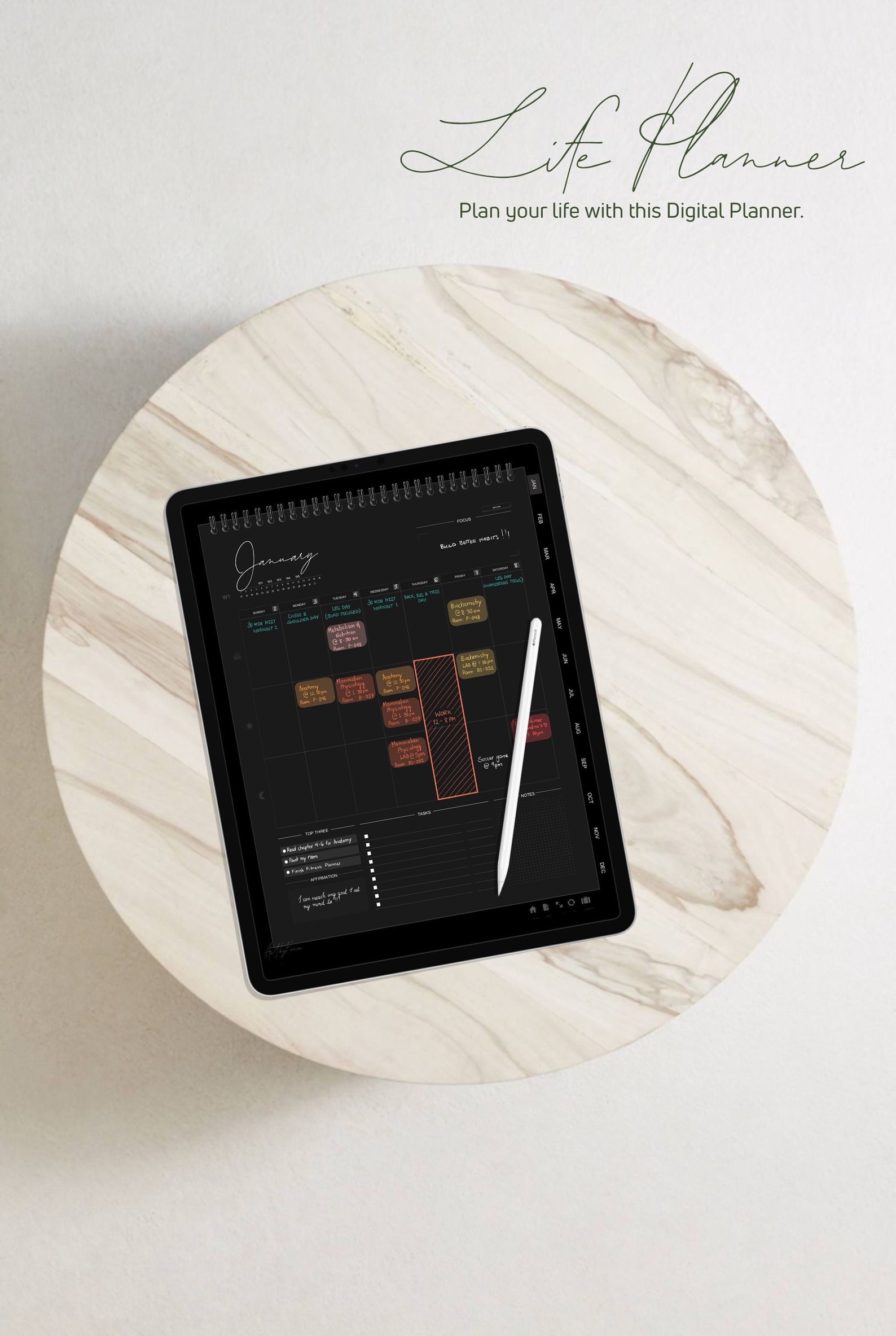 Undated Digital Life Planner - Dark Mode - Etsy