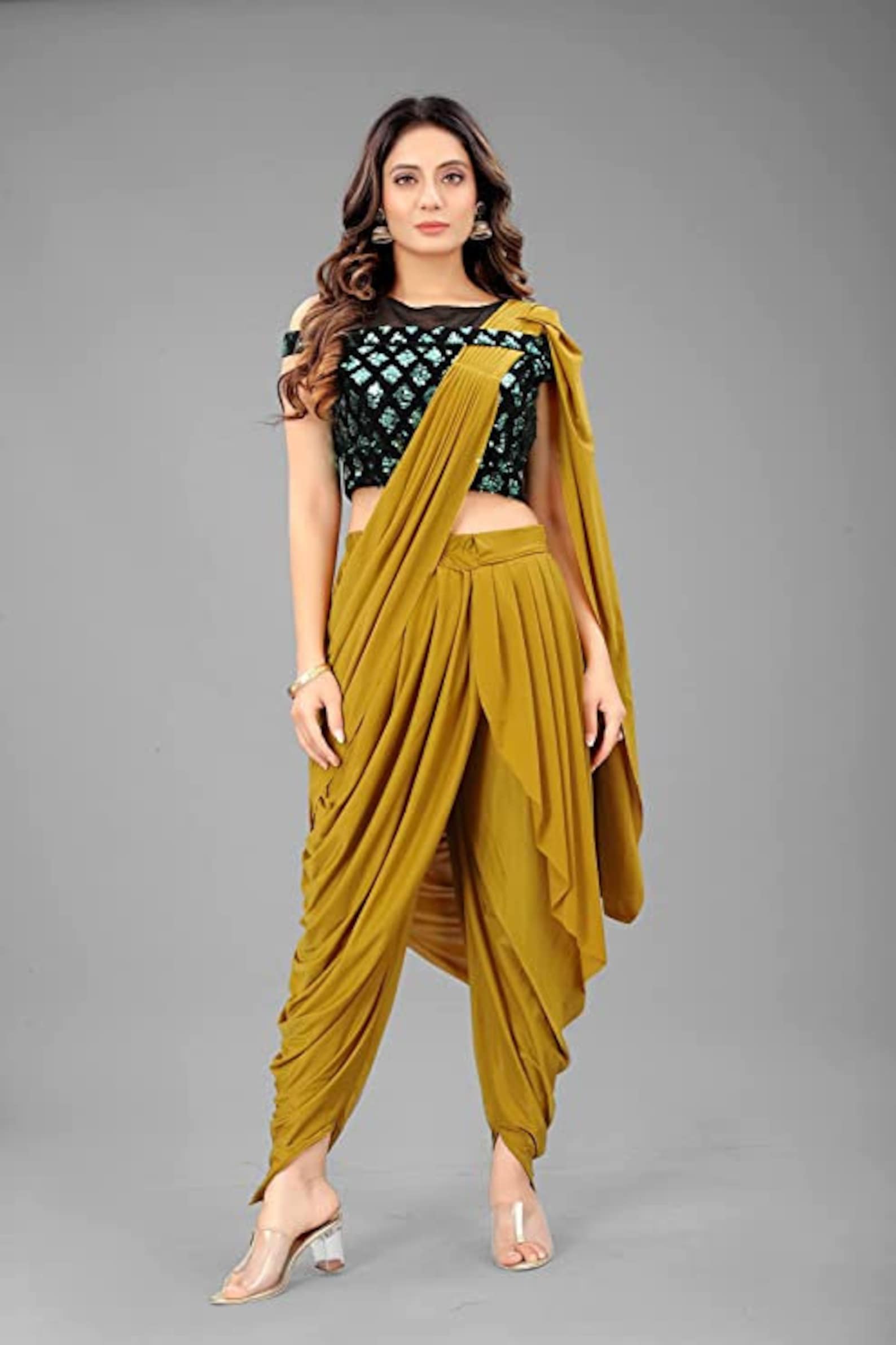 Women's Fancy Lycra Blend Dhoti Saree With Separate Blouse - Etsy