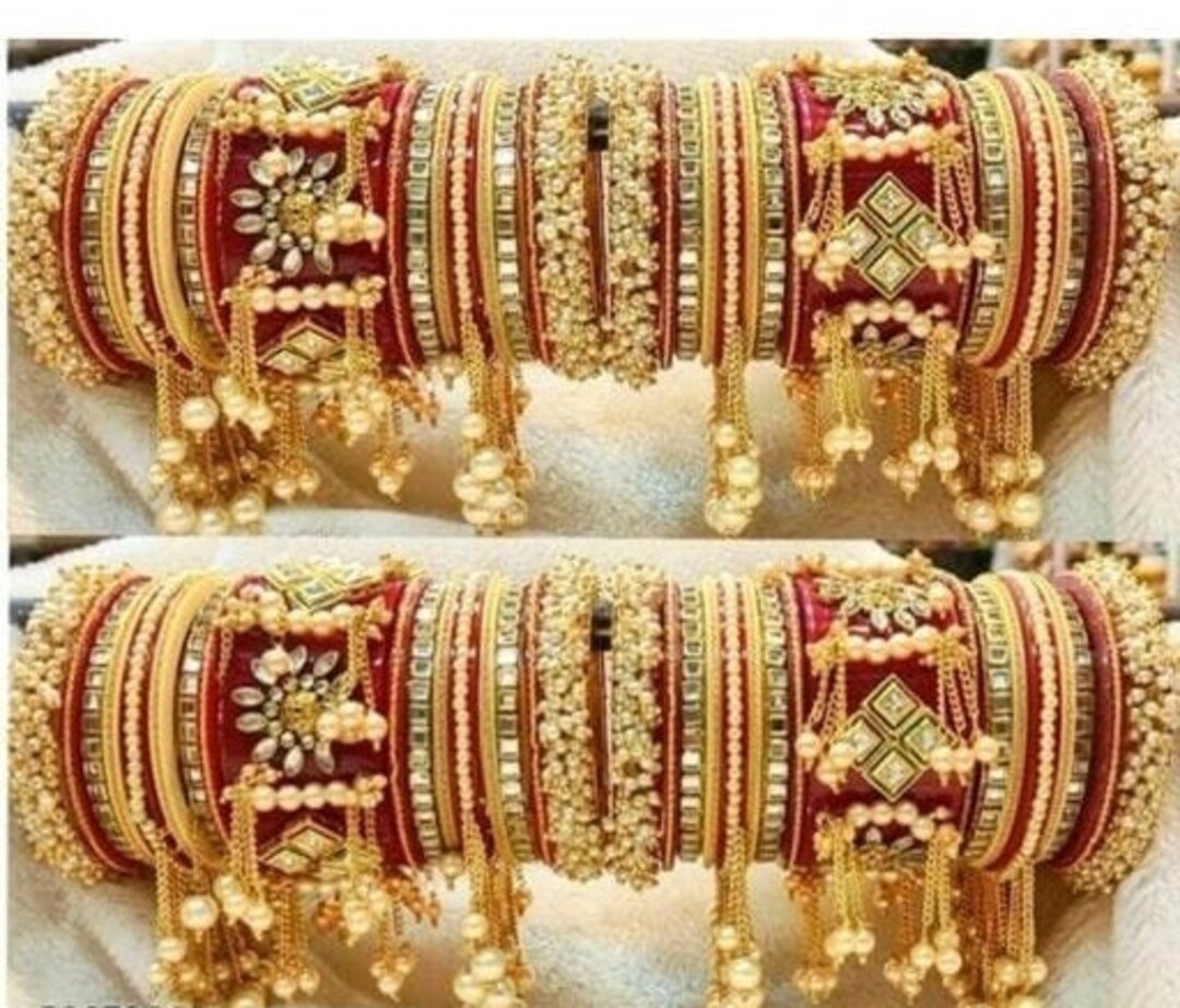 Rajwadi Bangles With Kundan Chuda/pearl Chura-padmavati Chuda-wedding ...