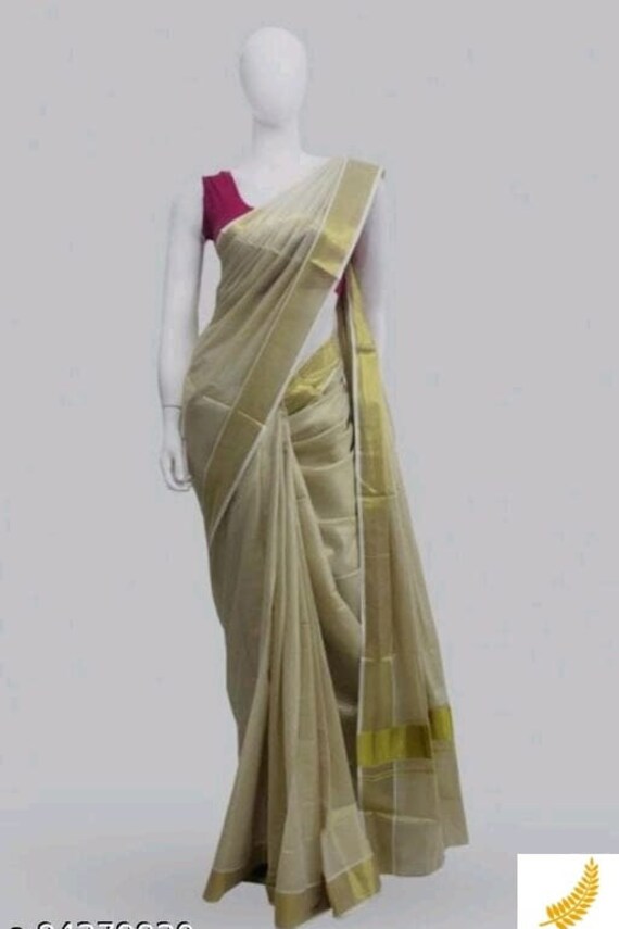 Indian Traditional Kerala Tissue Saree With Unstitched Blouse - Etsy