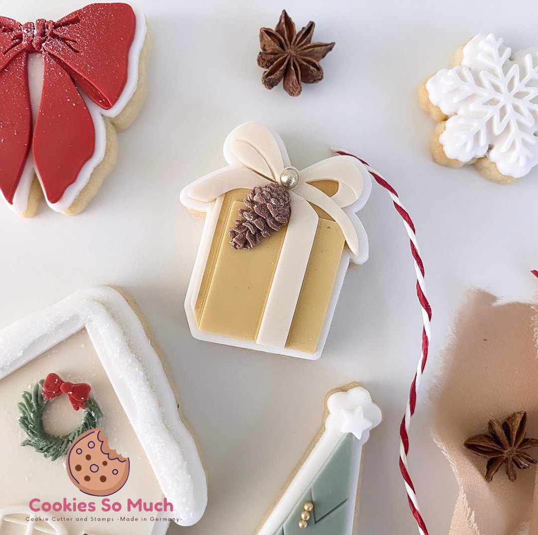 Gift Box Cookie Stamp Debosser With Cookie Cutter, Christmas Gift Box ...