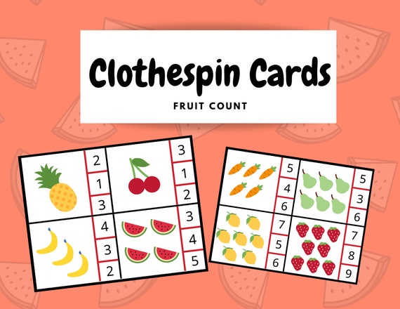 Fruits Counting Number Worksheets Clothespin Cards | Etsy