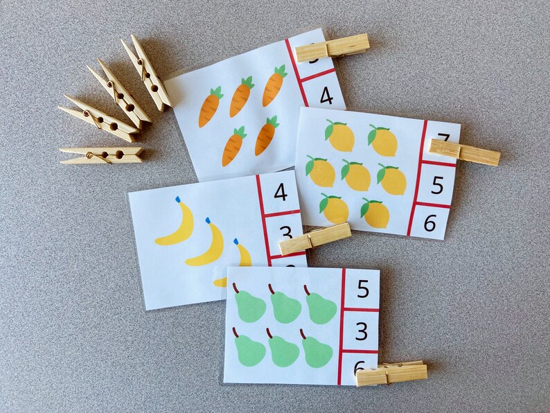 Fruits Counting Number Worksheets | Clothespin Cards | Preschool-kdg ...
