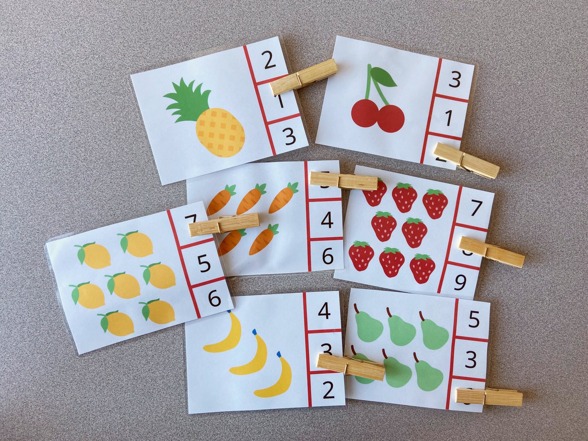 Fruits Counting Number Worksheets | Clothespin Cards | Preschool-kdg ...