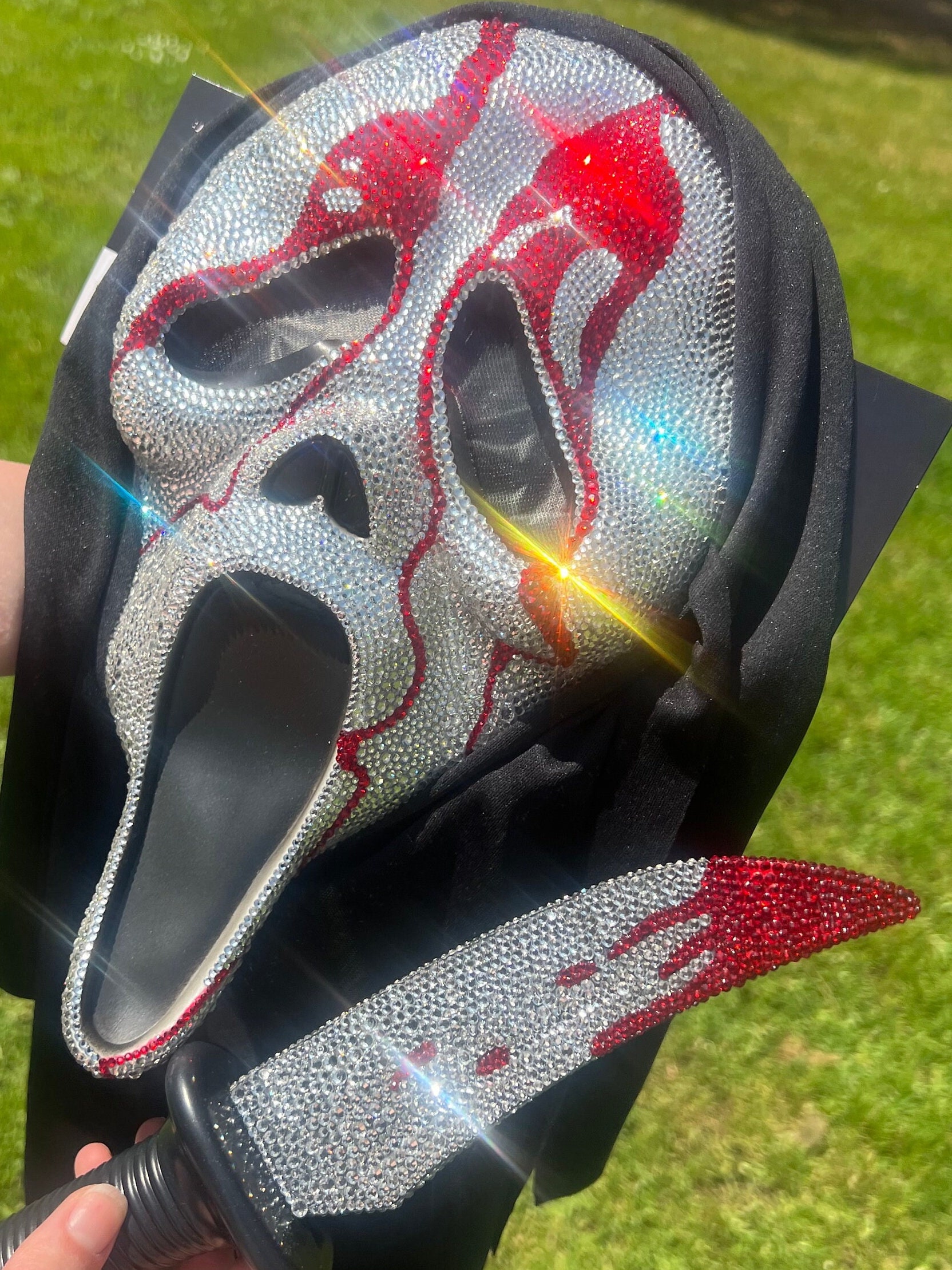Bedazzled Scream Ghostface Mask With Knife - Etsy