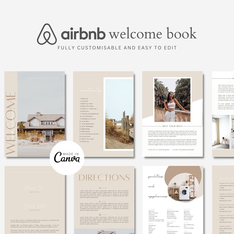 Airbnb Welcome Guide Template Editable Canva Design Vacation Rental ...