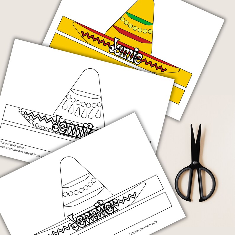 Sombrero Printable Hat Personalized Mexican Party Craft Kids Paper ...