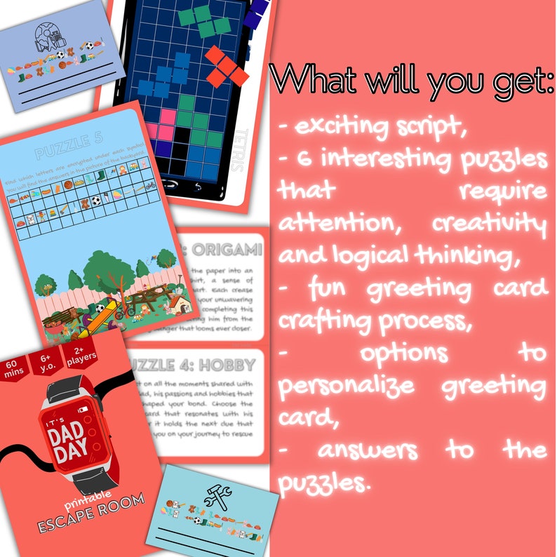 Father's Day Printable Game: Kids Craft Card, Fill-in-the-blanks Escape ...