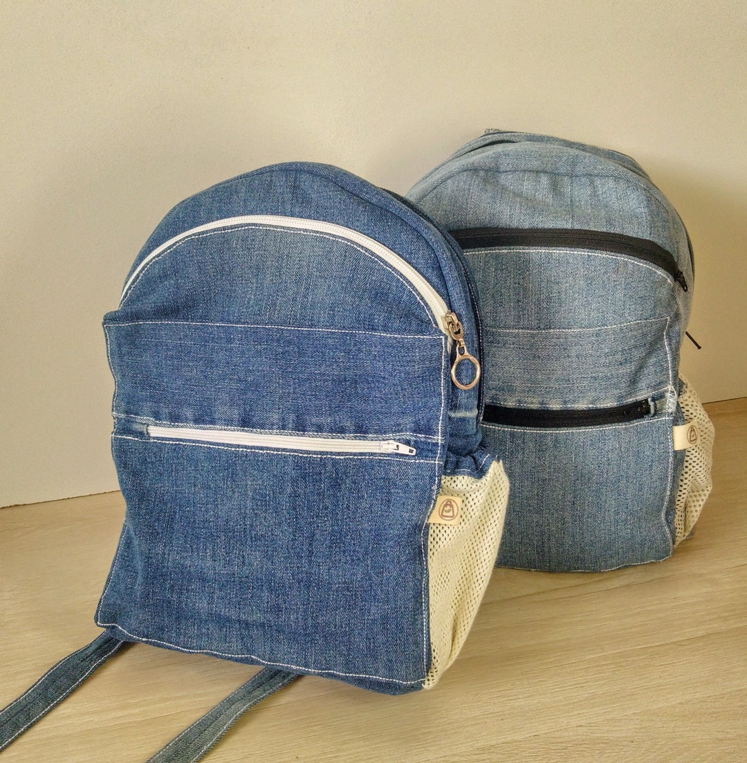 Light Blue Denim Backpack Bright Lining Rucksack Upcycled Jeans Bag ...