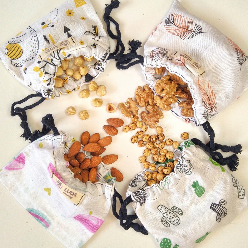 Reusable Produce Bag Drawstring Pouch Cotton Market Bag Cloth Bread Bag ...