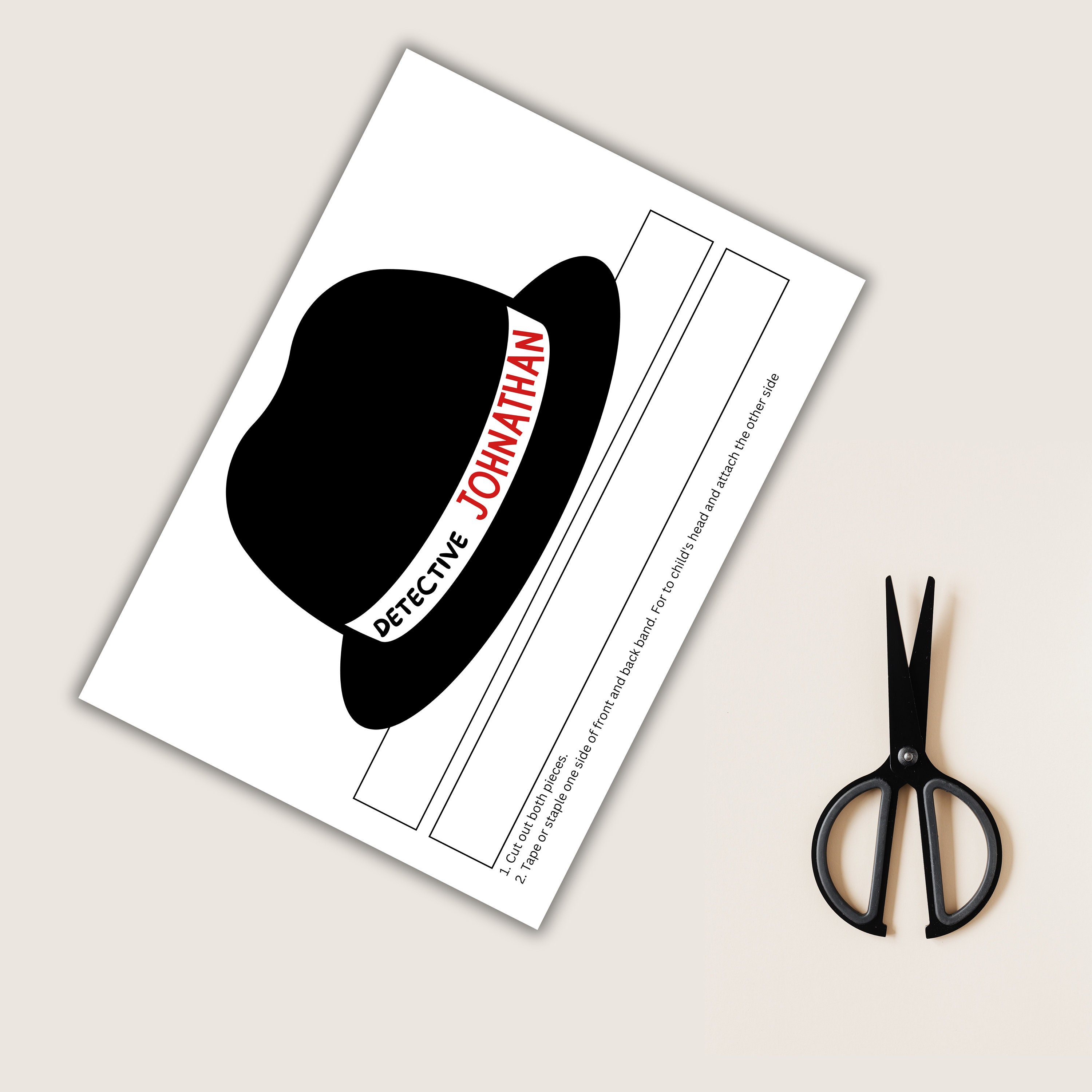 Detective Hat for Kids Personalised Printable Craft Spy Party Birthday ...