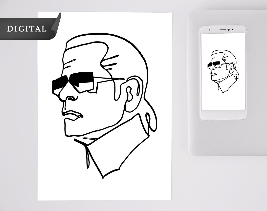 Karl Lagerfeld Line Art Digital Illustration, Portrait SVG, Fashion ...