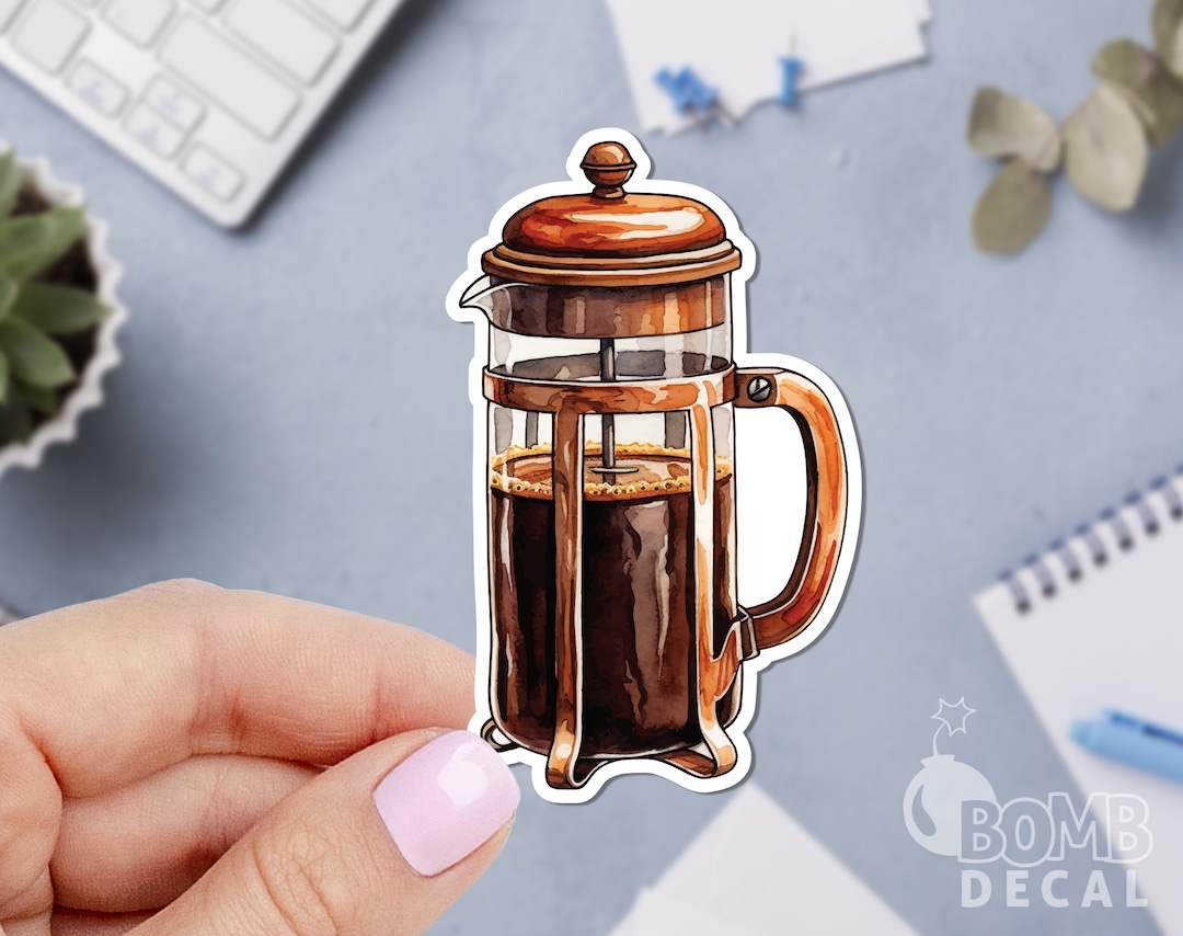 Coffee French Press Sticker, Coffee Time Sticker, Coffee Decal, Barista ...