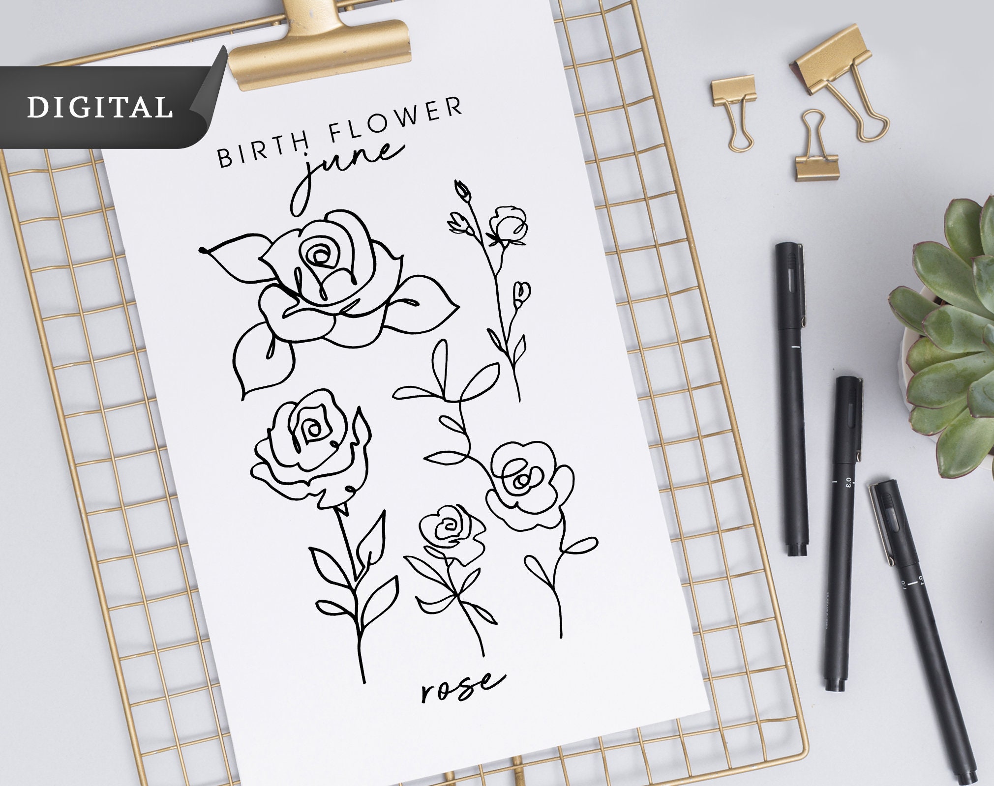 Birth Flower Digital Illustrations Rose SVG June Flower SVG - Etsy