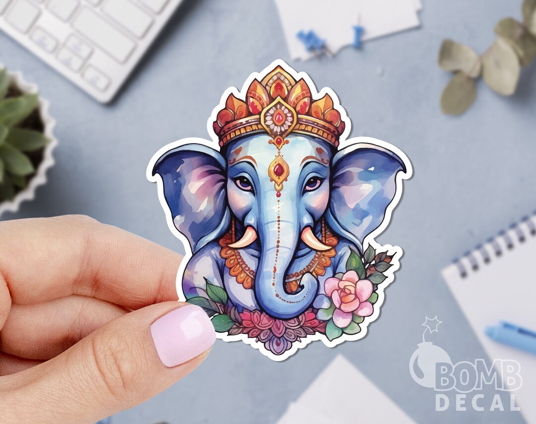 Lord Ganesha Watercolor Sticker, Hindu God Vinyl Sticker, God of ...