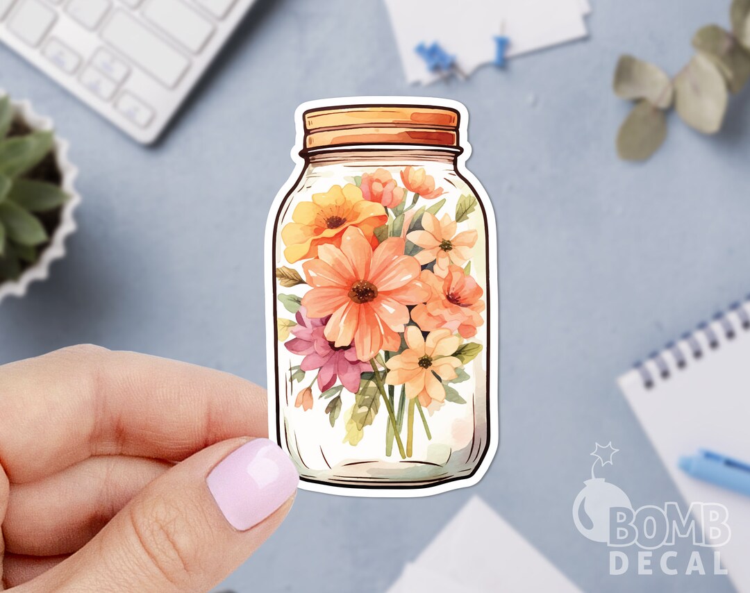 Floral Jar Sticker: Watercolor Flower Decal for Laptop, iPad - Etsy