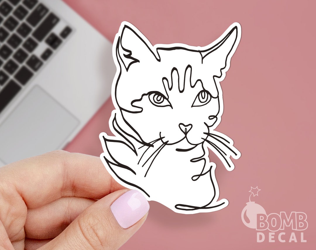 Cat Sticker, Cat Line Art, Animal Sticker, Cat Lover Sticker, Cute ...