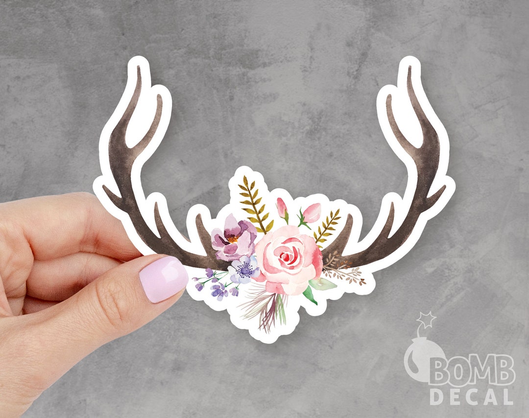 Watercolor Floral Antler Sticker: Vinyl Decal - Etsy