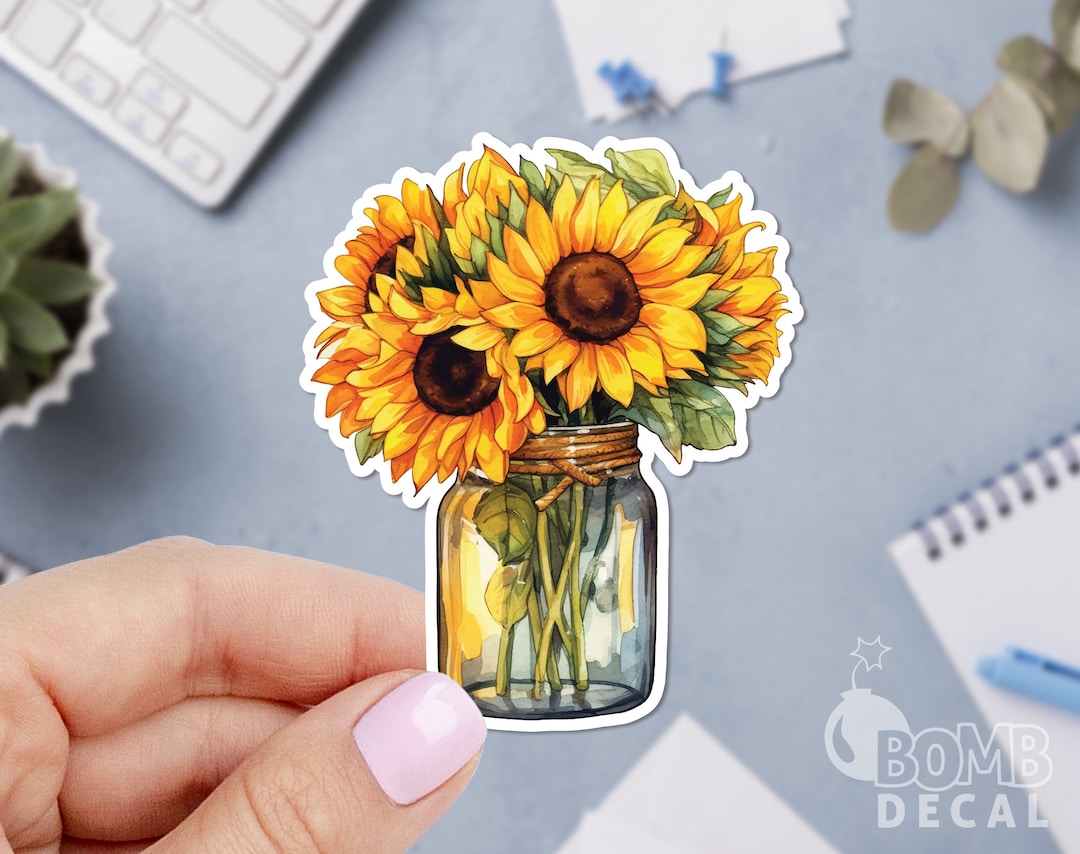 Sunflowers in Jar Sticker, Beautiful Sticker, Flower Sticker, Floral ...