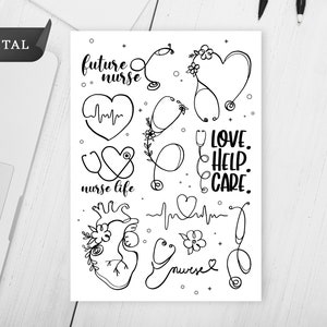 Medical Line Art Drawn SVG, Nurse Digital Illustrations, Doctor Print ...