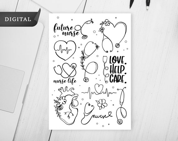 Medical Line Art Drawn SVG Nurse Digital Illustrations - Etsy