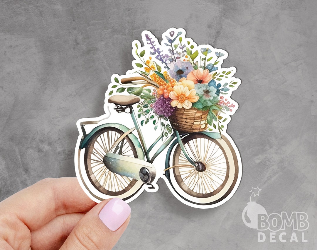 Floral Bicycle Sticker, Vintage Bicycle, Flower Sticker, Beautiful ...
