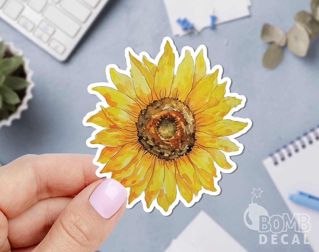 Watercolor Sunflower Sticker: Vinyl Laptop Decal - Etsy