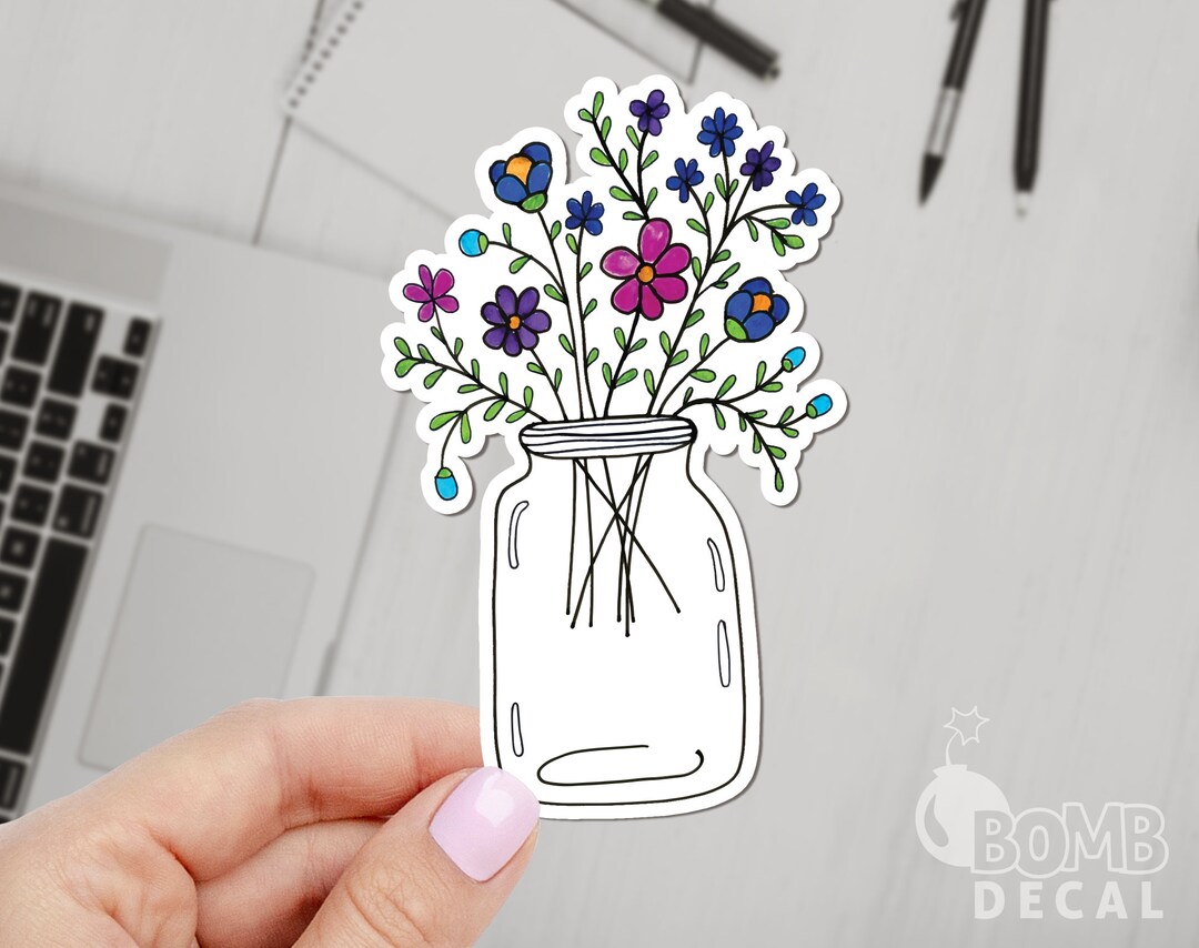 Flower Sticker, Vase Sticker, Beautiful Sticker, Cute Sticker, Mug ...